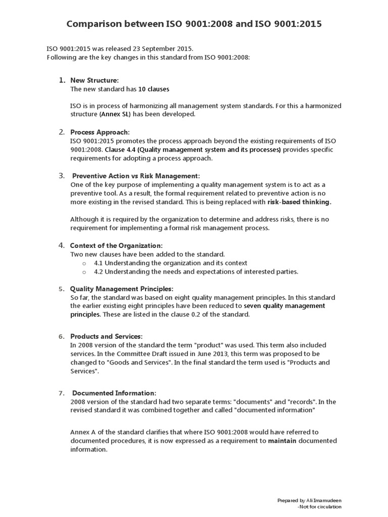 Comparison Between ISO 9001 - 2008 and ISO 9001 - 2015 | PDF | Iso 9000 ...
