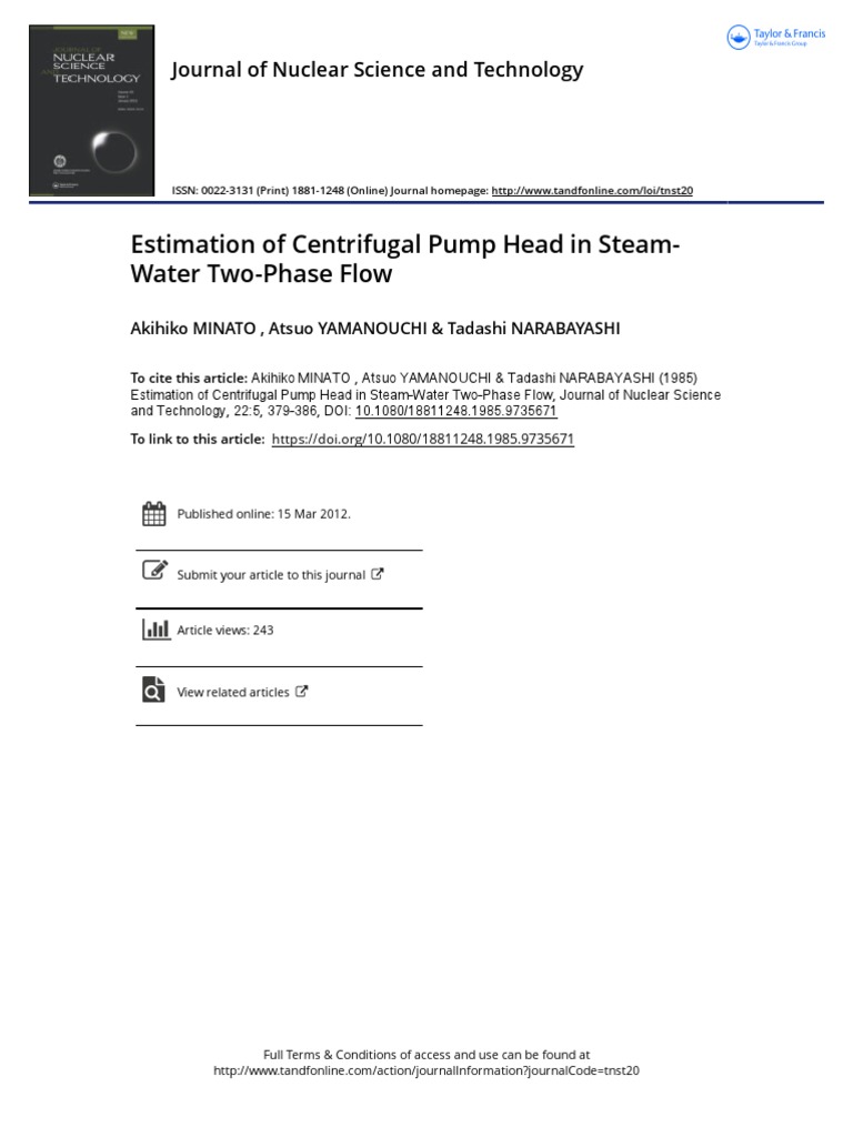 Estimation of Centrifugal Pump Head in Steam Water Two Phase Flow | PDF ...
