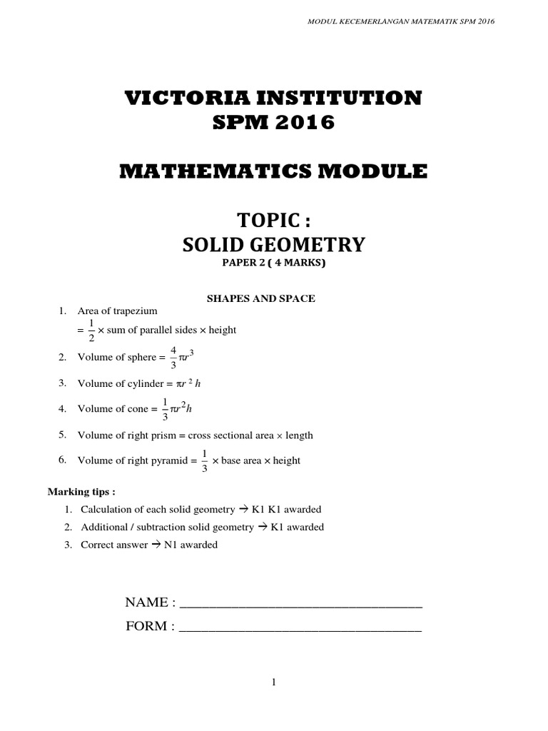 Modul 4 Solid Geometry S016 Pdf Volume Area