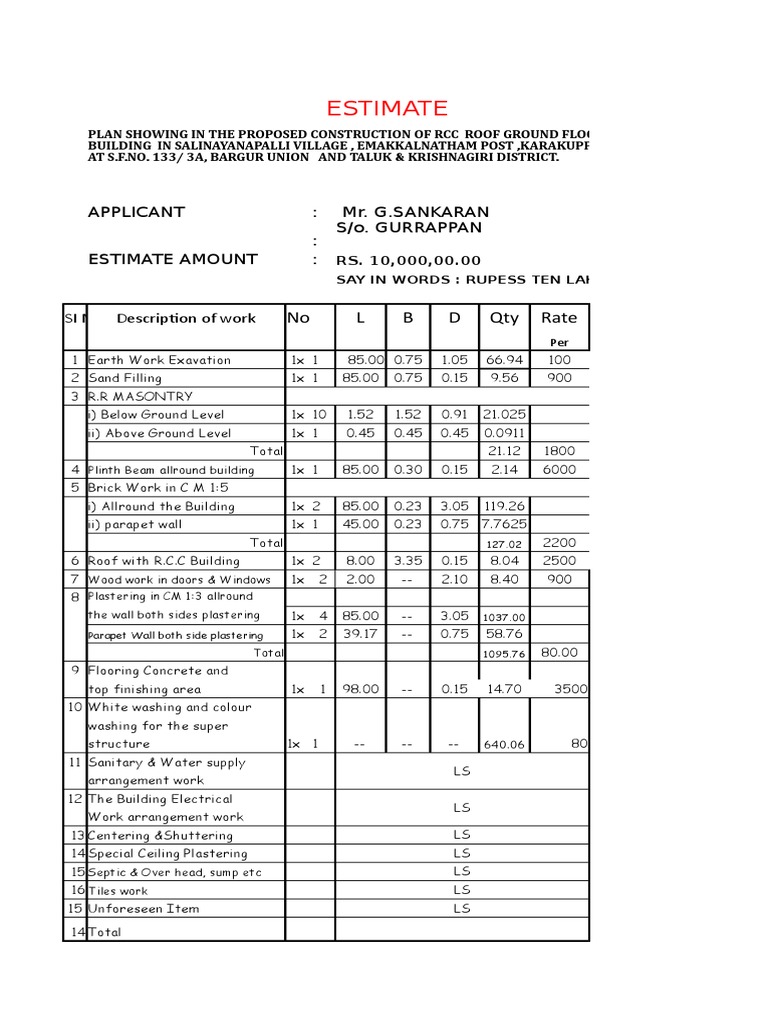 10 Lakh House Construction Estimate | PDF | Wall | Culture Of Queensland