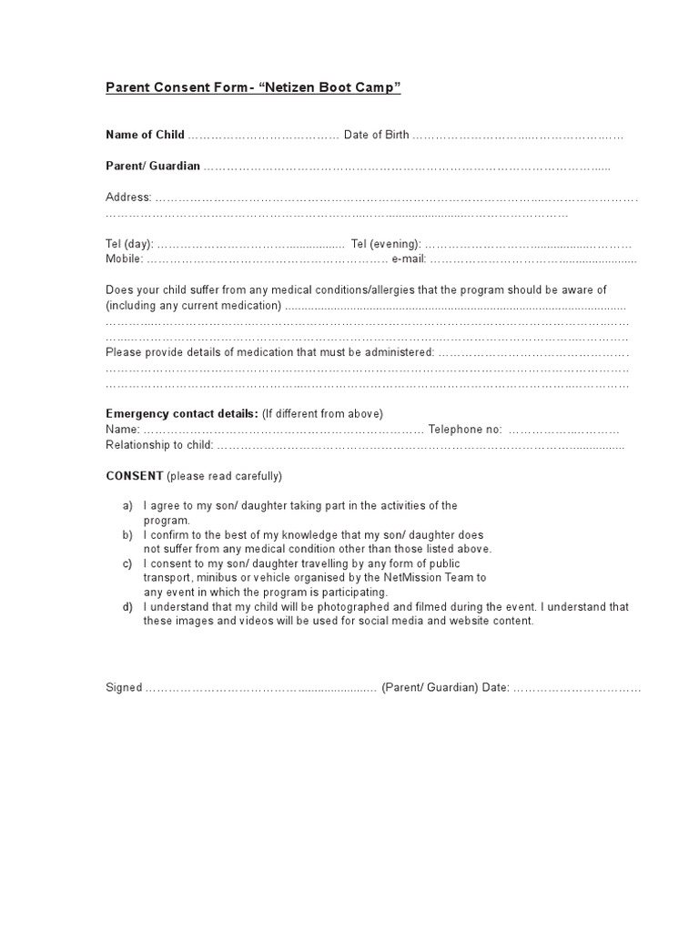Parent Consent Form-" Netizen Boot Camp " | PDF