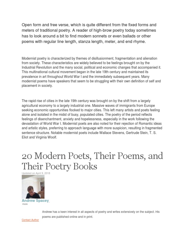 20 Modern Poets, Their Poems, and Their Poetry Books: Andrew Spacey ...