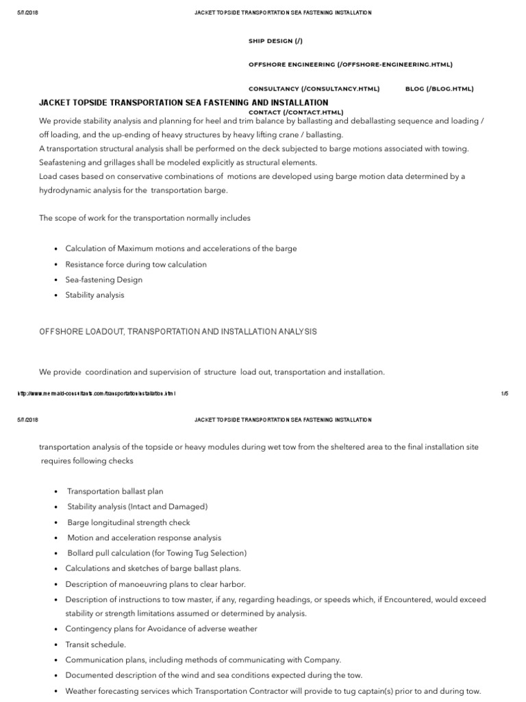 Jacket Topside Transportation Sea Fastening Installation | PDF ...