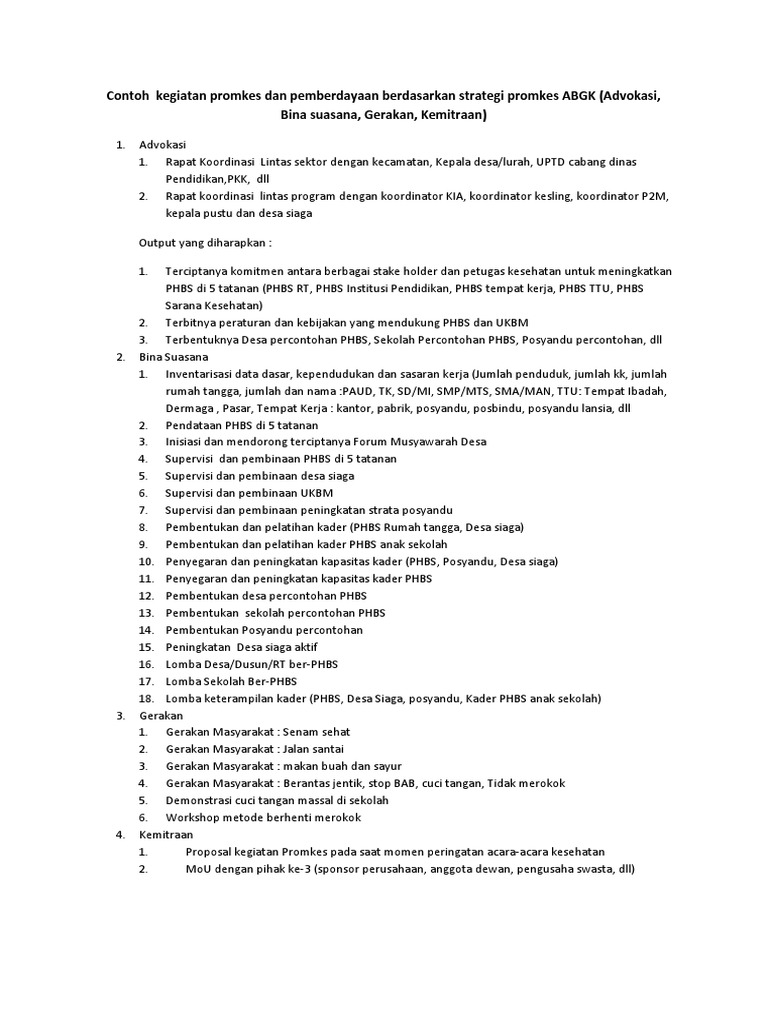 Contoh Kegiatan Promkes Dan Pemberdayaan Berdasarkan Strategi Promkes ...