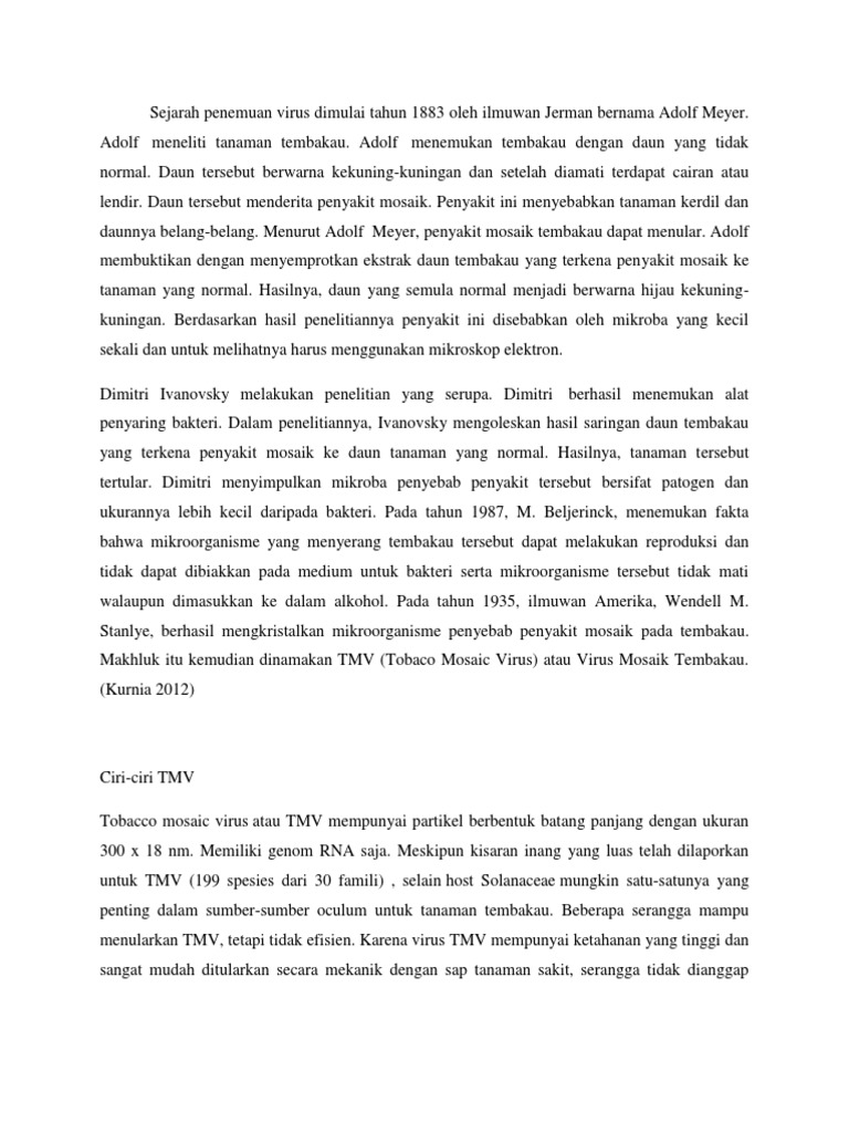 Sejarah Penemuan Virus oleh Adolf Mayer | PDF
