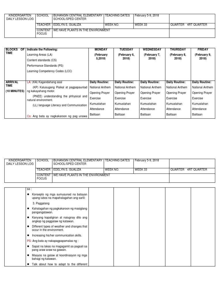 DLL WEEK 33 | Kindergarten | Teachers