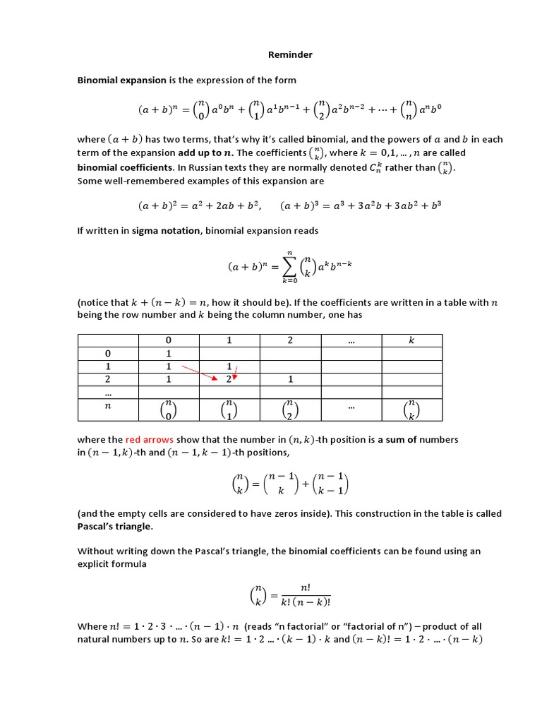 Binomial Expansion Reminder For IB Mathematics | PDF | Algebra | Mathematical Analysis