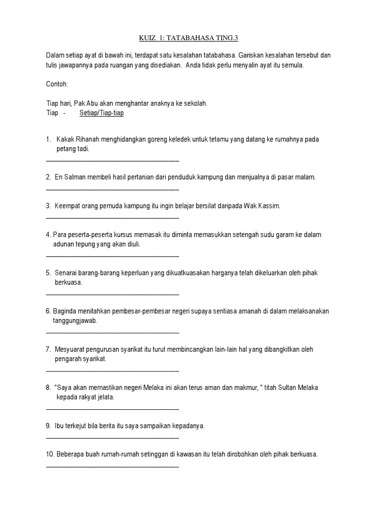 Kuiz 1 BM Ting 3 | PDF