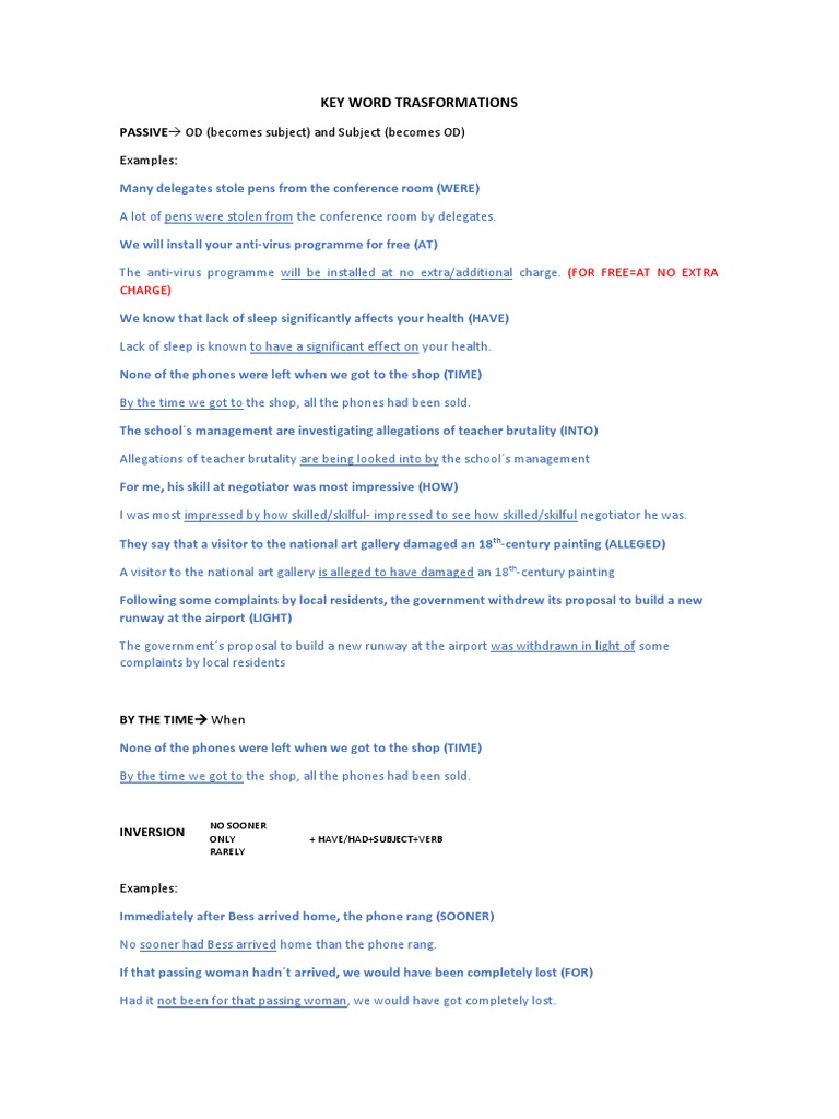 Key Word Transformations | PDF | Linguistics