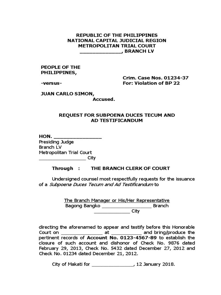 Request For Subpoena | PDF