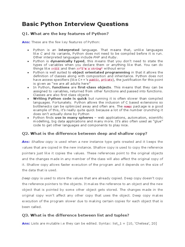 Python Interview | Download Free PDF | Python (Programming Language ...