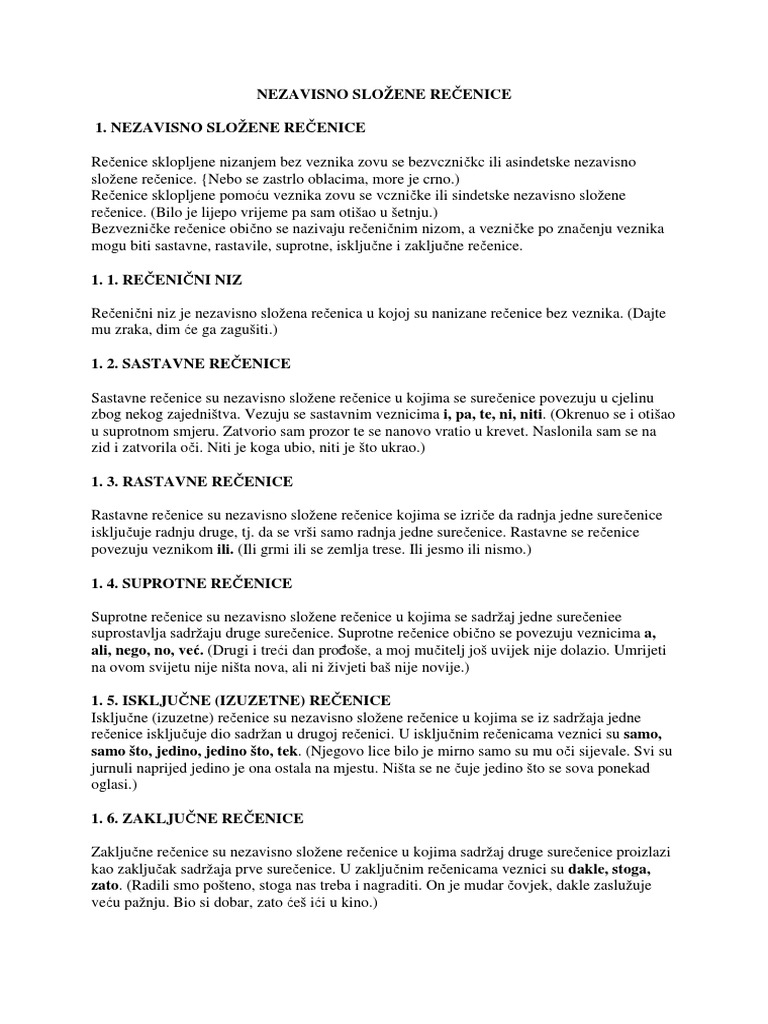 Ponovimo Nezavisno Slozene Recenice | PDF