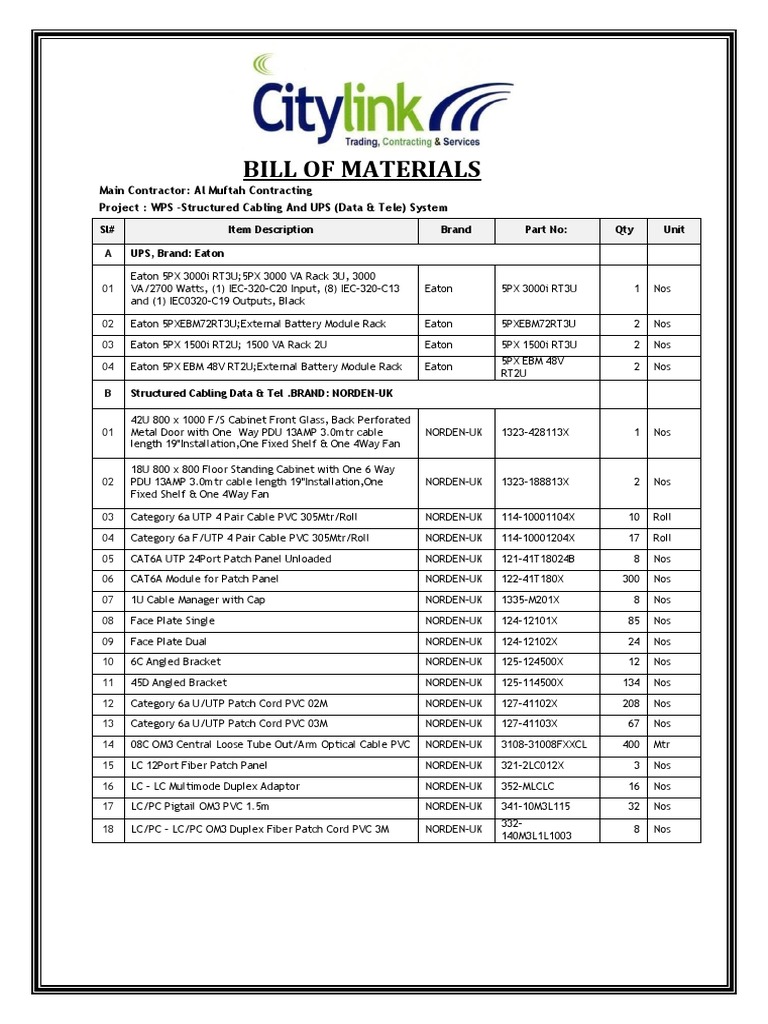 Revised Bill of Materials | PDF | Telecommunications Infrastructure ...