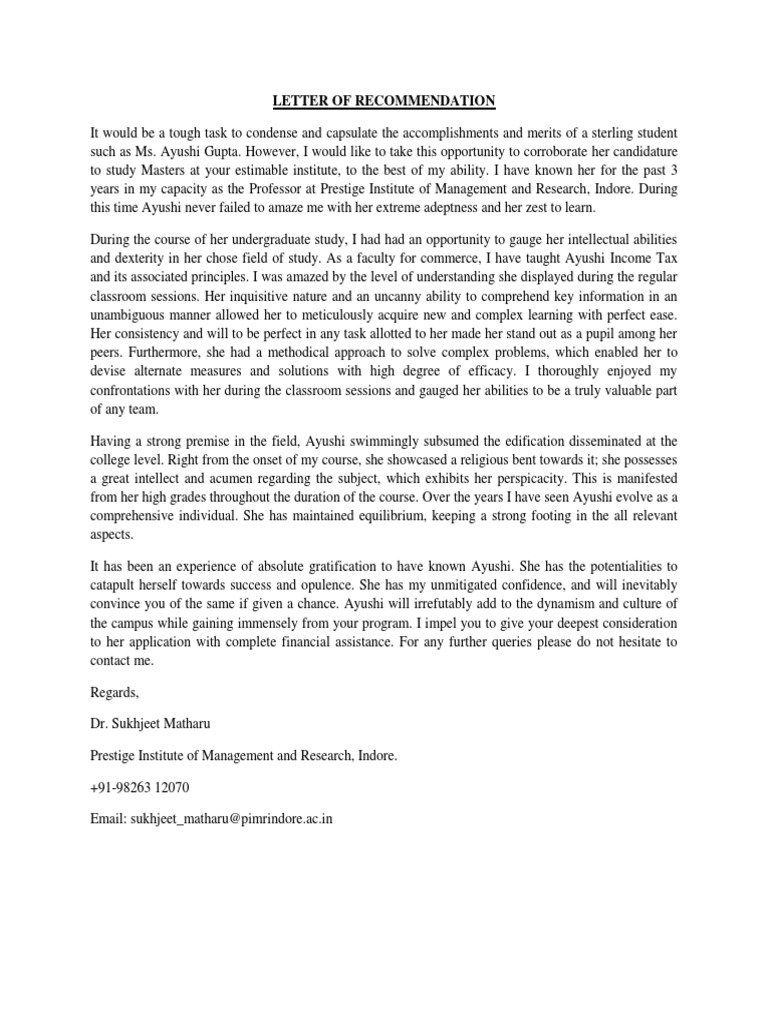 Letter of Recommendation | Download Free PDF | Cognitive Science | Behavior Modification