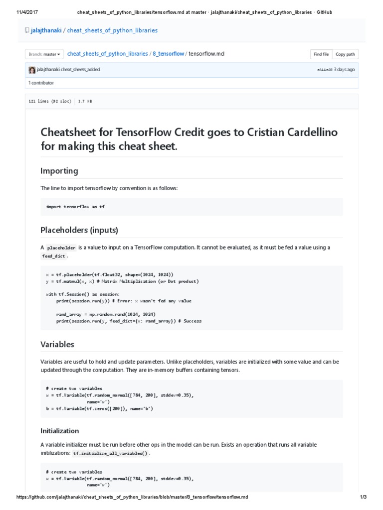 Cheat Sheets Of Python Libraries Tensorflow Pdf Computer Programming Areas Of Computer Science 5376