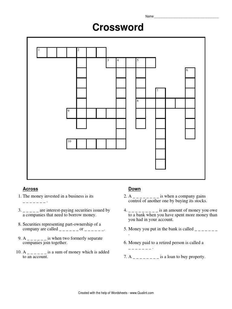 Banking Terms Crossword Puzzle | PDF