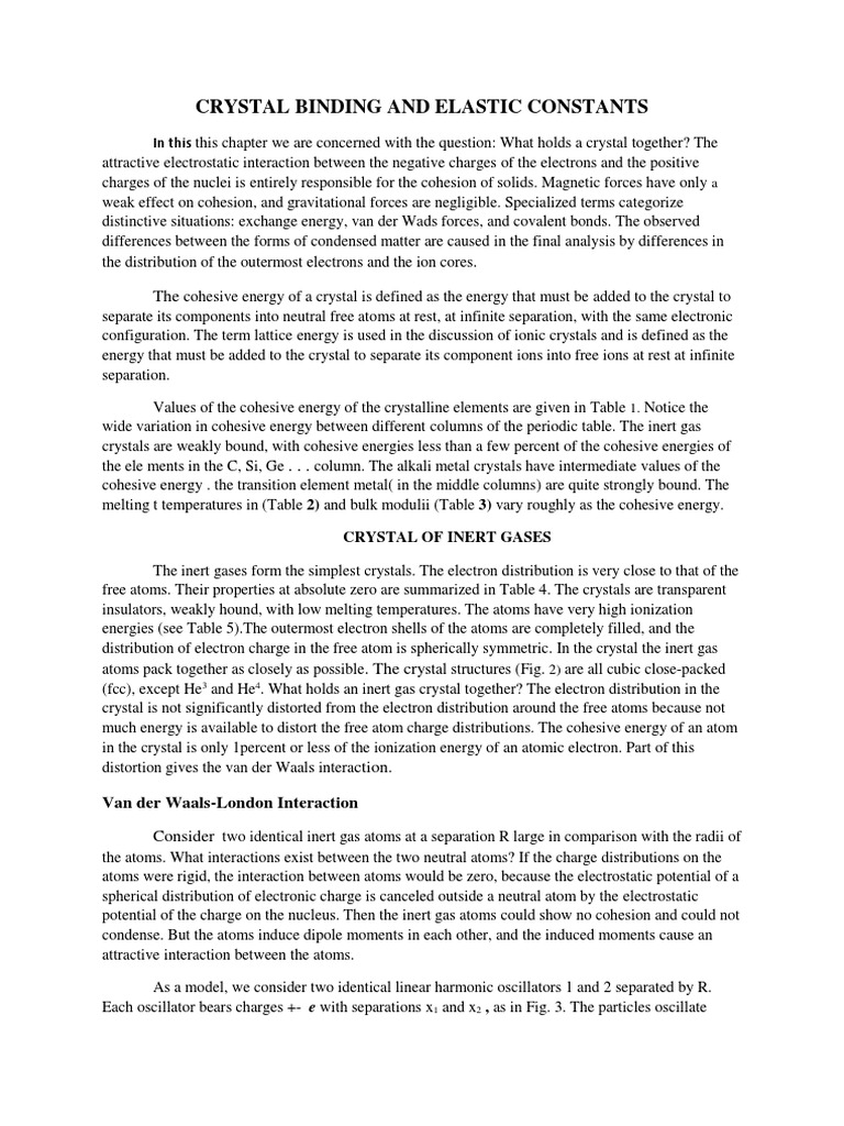 Crystal Binding and Elastic Constants | PDF | Ionic Bonding | Chemical Bond