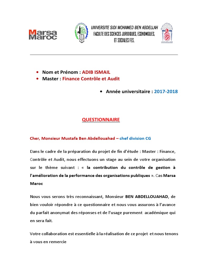 Questionnaire Controle de Gestion | Économie | Business