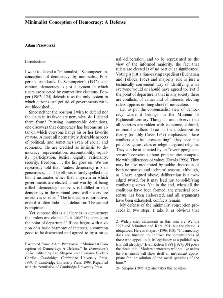 Przeworski Minimalist Conception of Democracy | PDF | Voting | Democracy