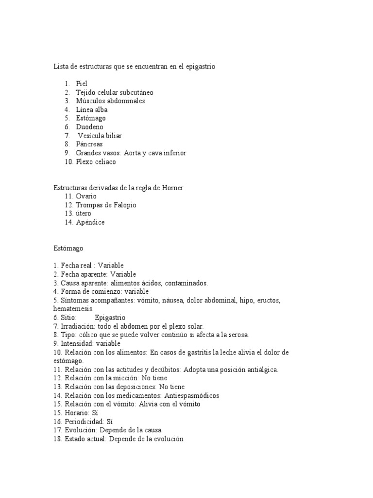 Lista de Estructuras Que Se Encuentran en El Epigastrio