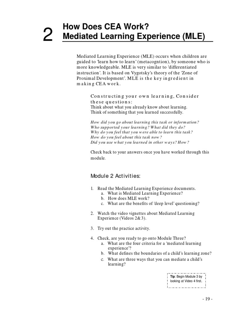How Does CEA Work? Mediated Learning Experience (MLE) | PDF | Learning ...