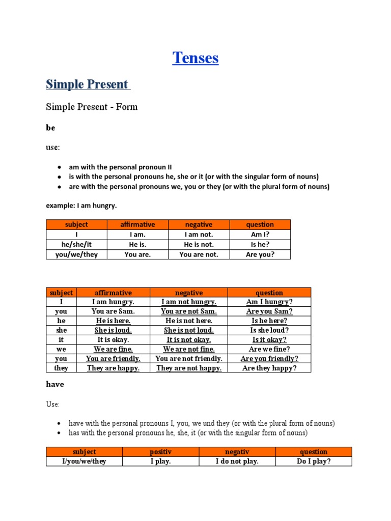 Tenses: Simple Present | PDF | Plural | Philology