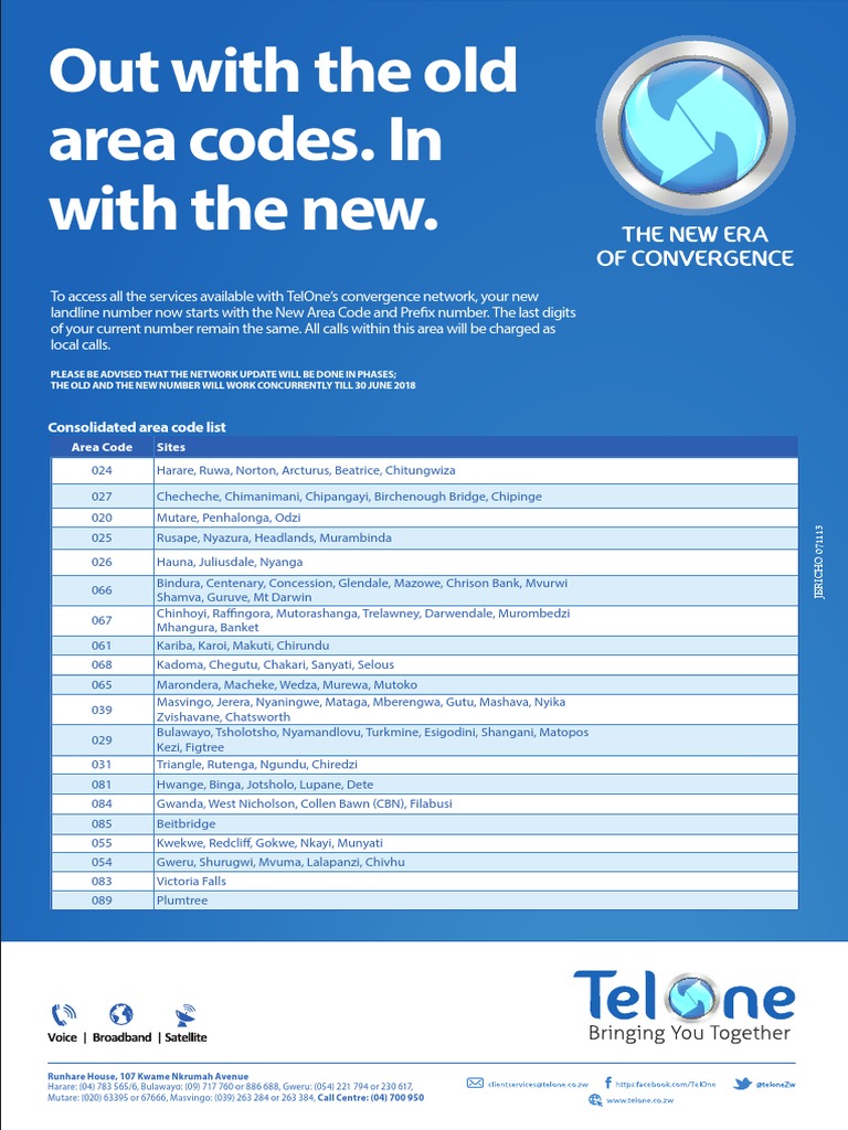 Tel One New Are A Codes Updated | PDF