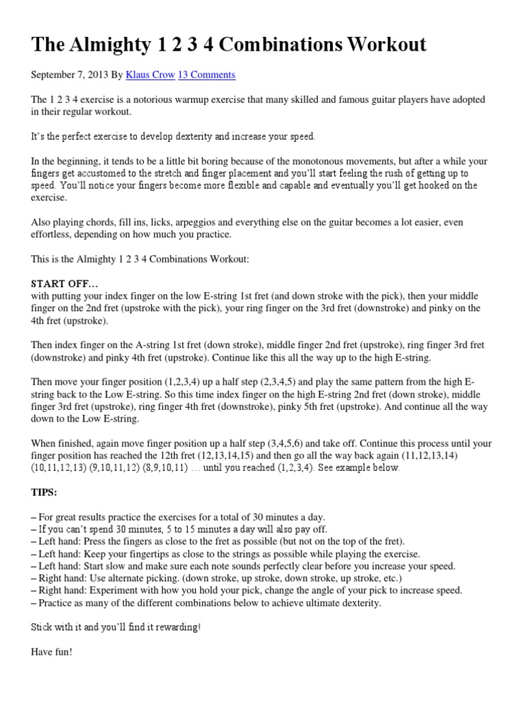 Guitar 1 2 3 4 Warmup Workout Guide | PDF | Guitars | Guitar Family ...