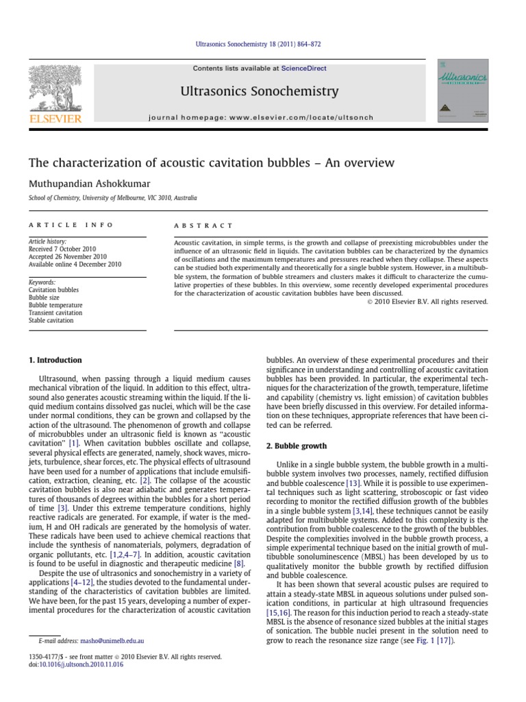 The Characterization of Acoustic Cavitation Bubbles - An Overview | PDF ...