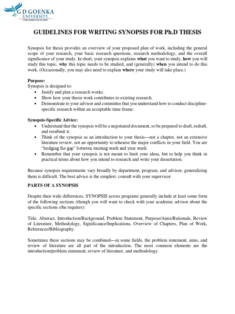 Ph.D. Thesis Synopsis Writing Guide | PDF | Literature Review | Thesis