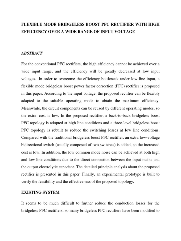 Flexible Mode Bridgeless Boost PFC Rectifier With High Efficiency Over A Wide Range of Input ...