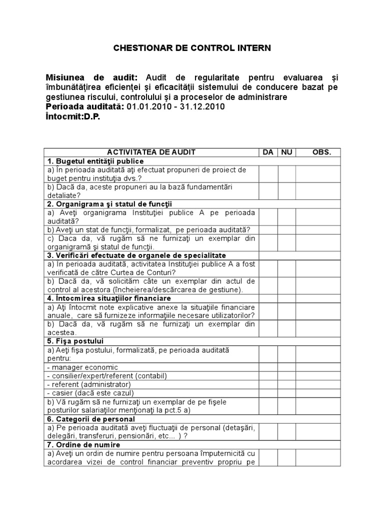 Chestionar de Control Intern