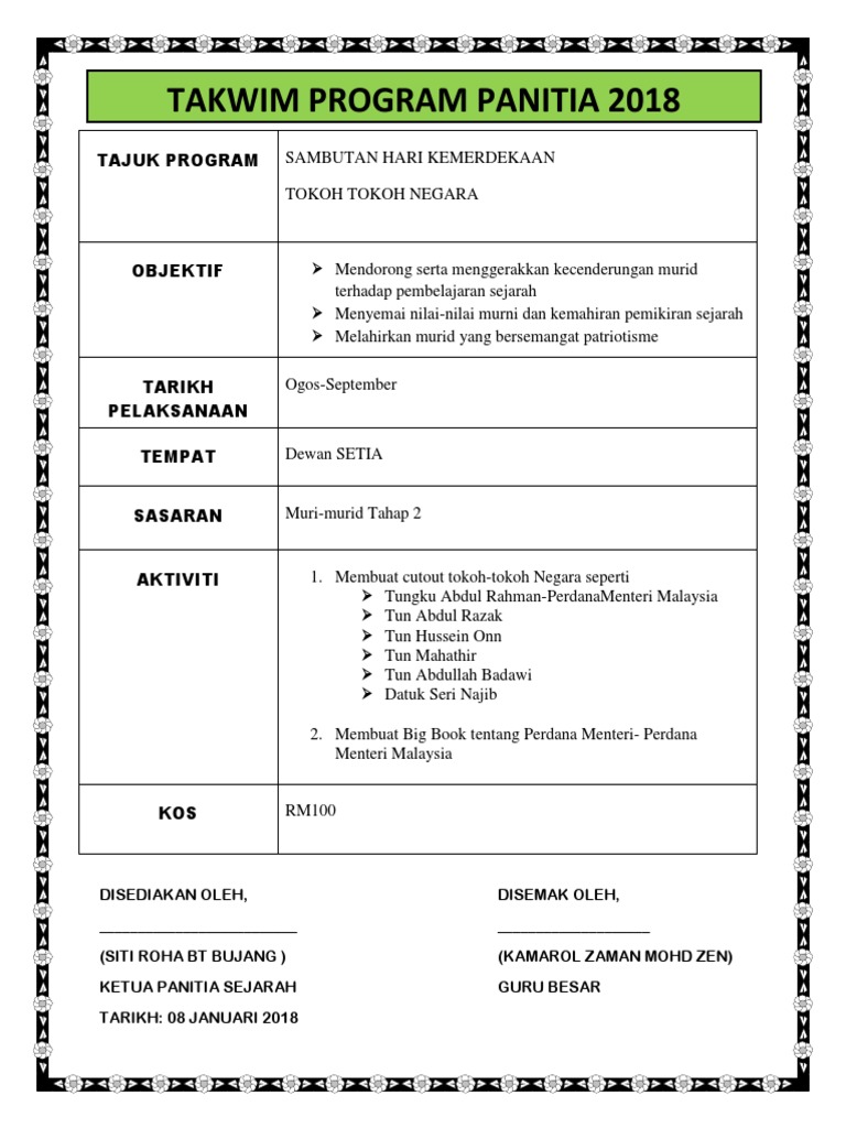 368533160 Takwim Dan Program Panitia Sejarah 2018