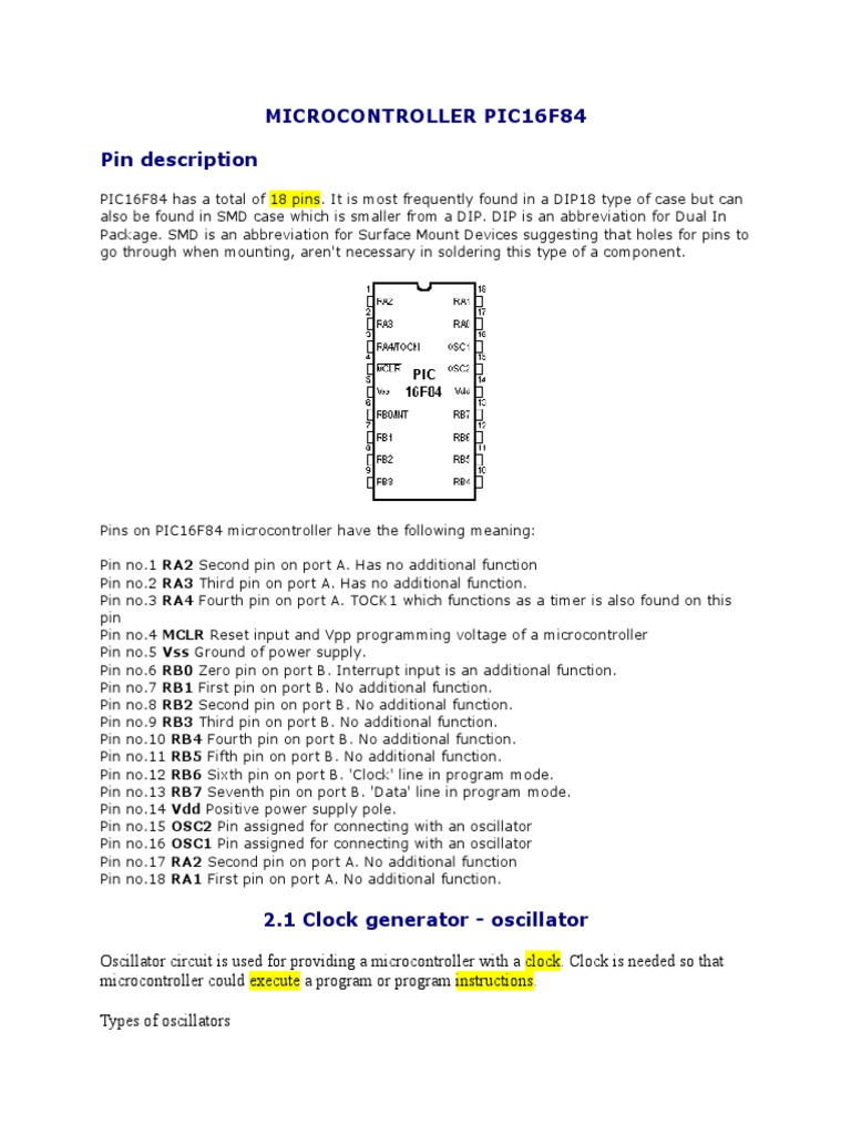 PIC16F84 Microcontroller Guide | PDF | Central Processing Unit | Microcontroller