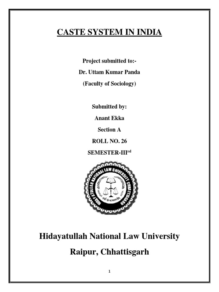 Arun Sociology Project On Caste System in India | PDF | Dalit ...