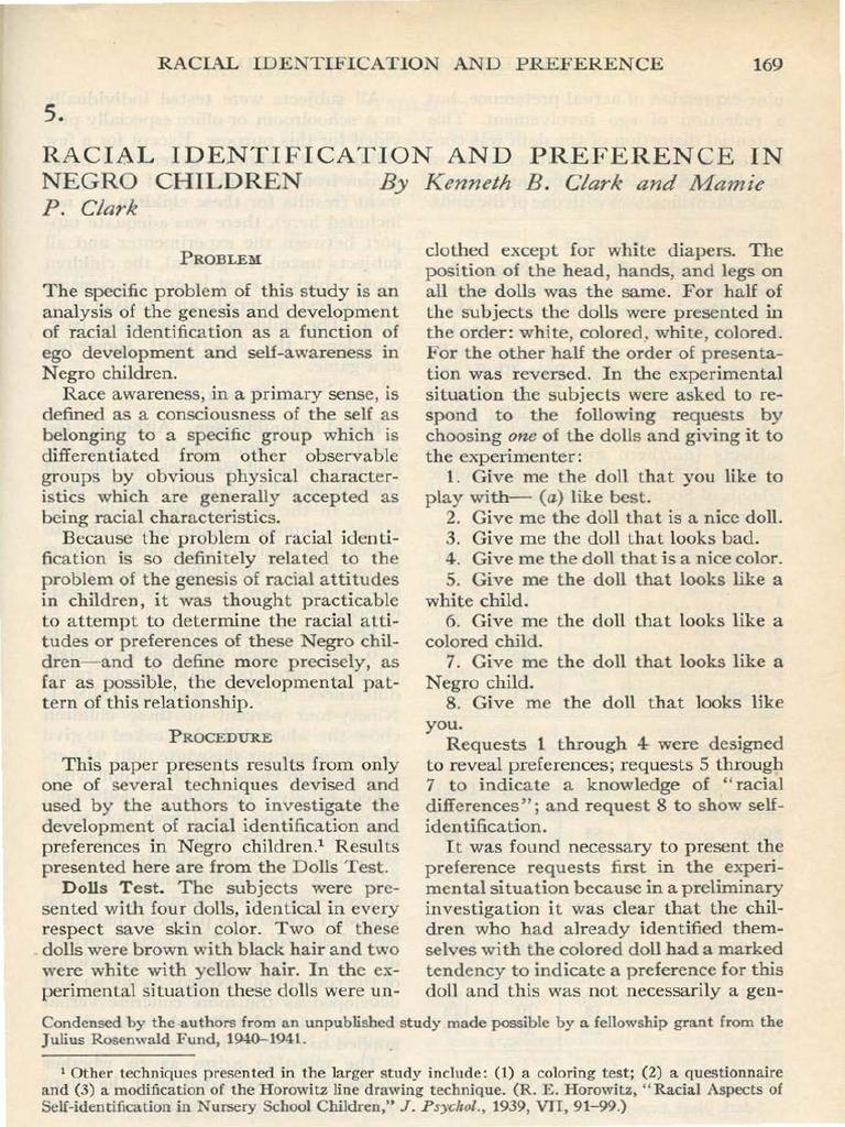 Kenneth Clark - Doll Study | PDF | Race (Human Categorization) | Negro