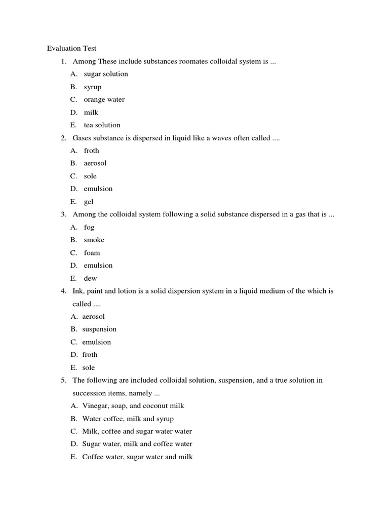 Evaluation Test | PDF | Colloid | Solution