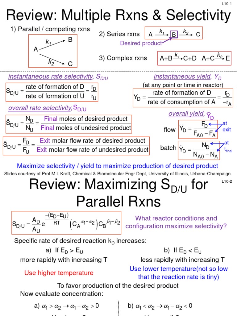 Review: Multiple Rxns & Selectivity: Instantaneous Rate Selectivity, S ...