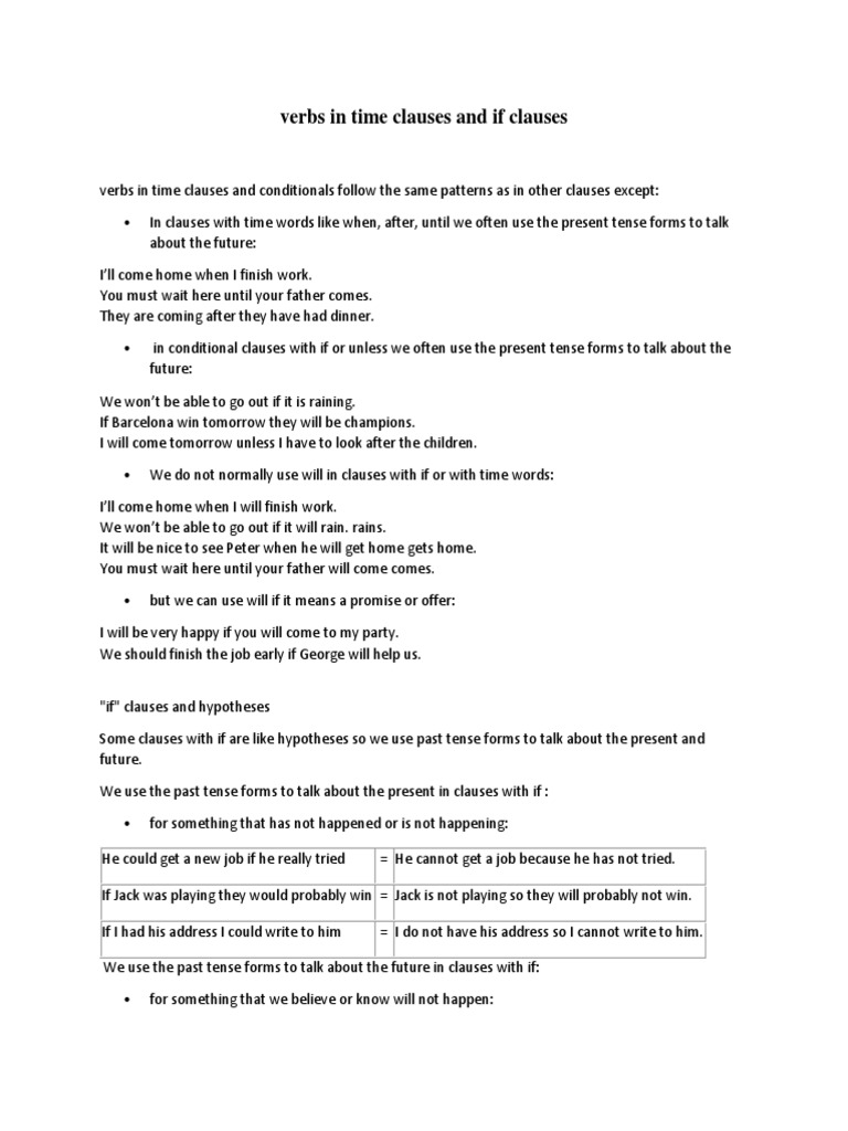 Time Clauses and Conditional Sentences | PDF | Verb | Grammatical Tense