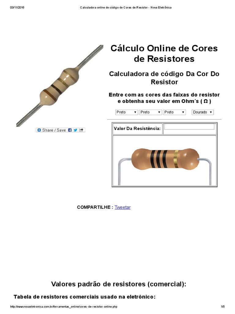 Calculadora Online de Código de Cores de Resistor - Nova Eletrônica ...