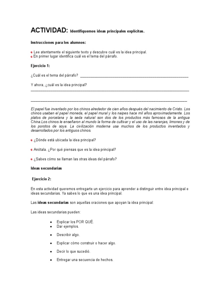 Ejercicios para Identificar Ideas Principales | PDF | Bambú | China