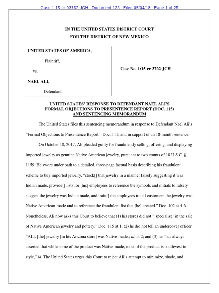 US Sentencing Memo Re Nael Ali | PDF | Justice | Crime & Violence