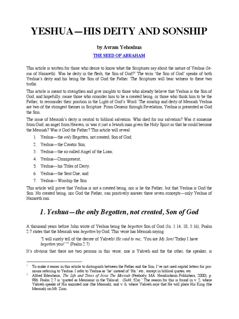 Yeshua His Deity and Sonship | PDF | Jacob | Messiah