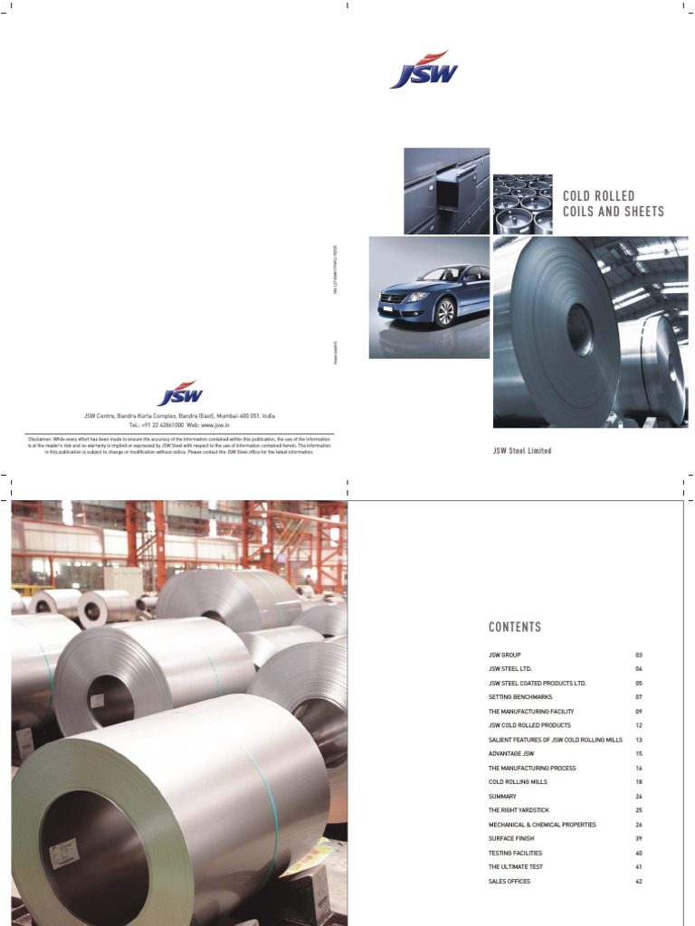 JSW Cold Rolled Brochure | PDF | Rolling (Metalworking) | Steel Mill