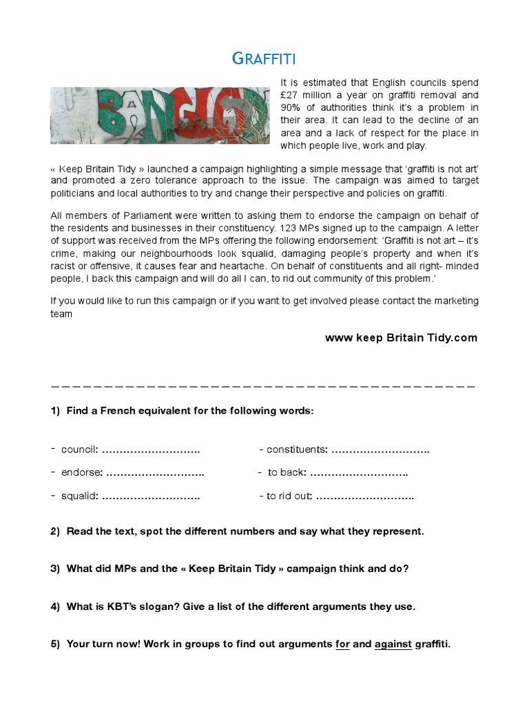 Worksheet Graffiti Text and Debates | PDF | Graffiti | Public Sphere