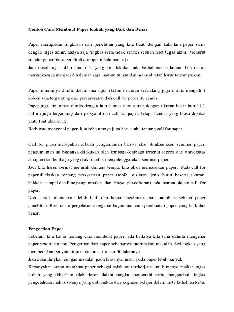 Cara Membuat Paper Kuliah Yang Baik Dan Benar | PDF