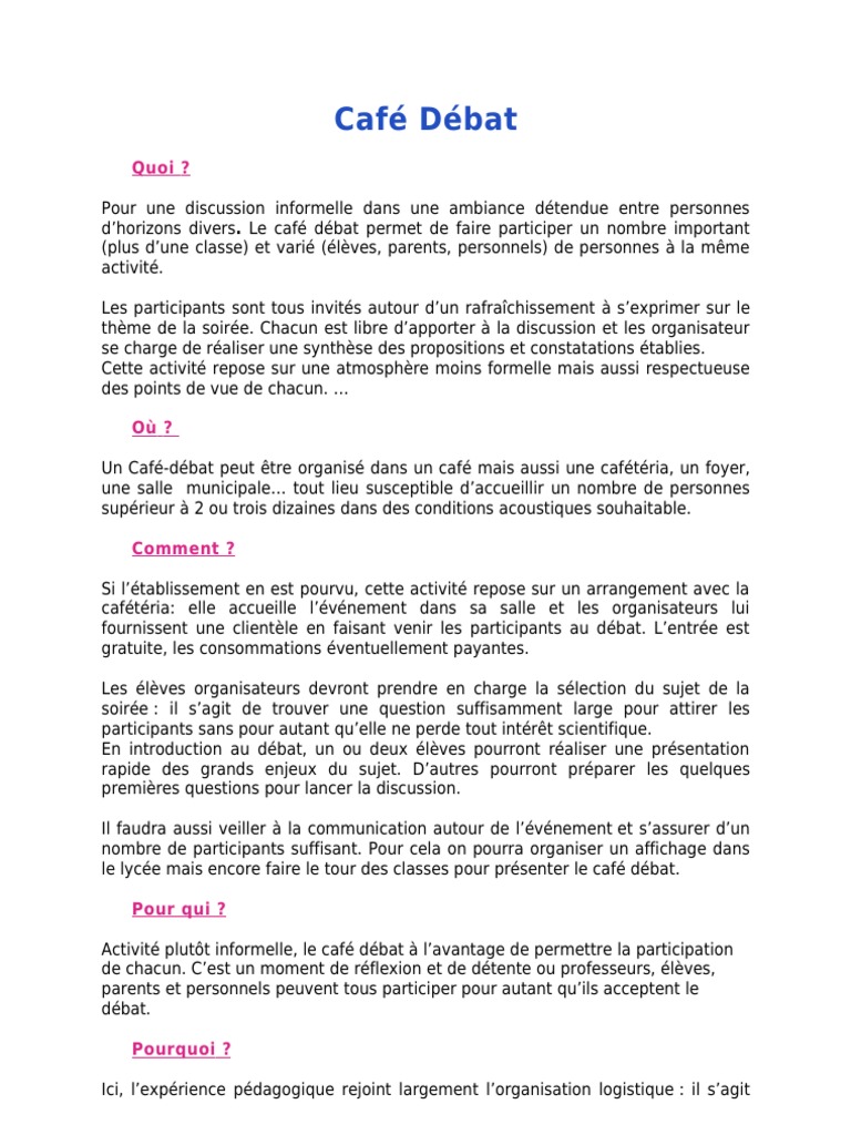 Fiche Débat | PDF | Café