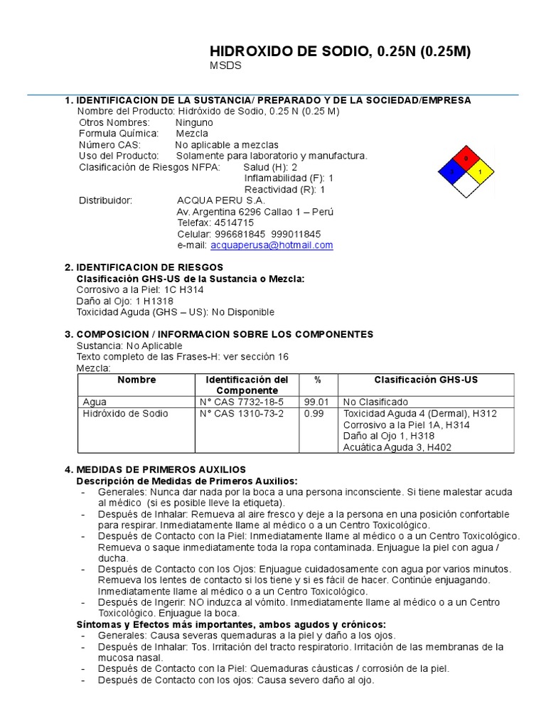 NaOH 0.25N MSDS | PDF | Toxicidad | Nitrógeno