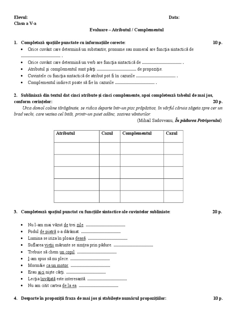 Evaluare Atributul Complementul Cl.5 | PDF