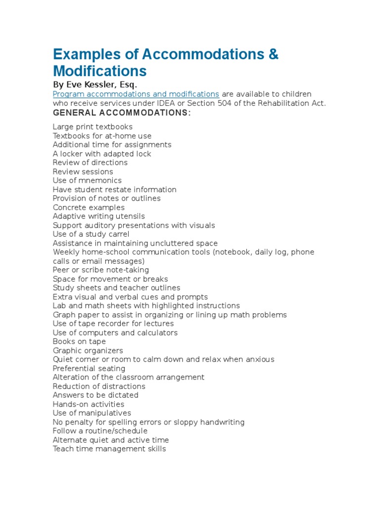 Accommodations and Modifications for Students with Disabilities ...